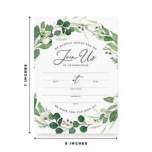 Bliss Collections Invitations with Envelopes for All Occasions, Invites Perfect for: Weddings, Bridal Showers, Engagement, Birthday Party or Special Event, Pack of 25 5x7 Cards - Eucalyptus