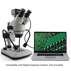 Swift S7-TGL-CA05 Trinocular Stereo Microscope, 7X-45X Zoom, WF10X Eyepieces, Gooseneck & Transmitted LED Lights, Pillar Stand, 110V