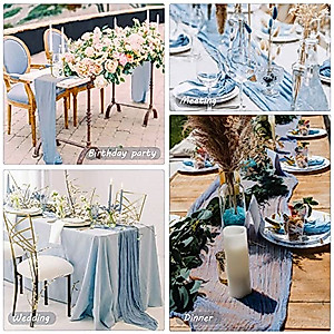 12 Pack 10Ft Cheesecloth Table Runner 35x120 Inch Boho Gauze Table Runner Rustic Cheese Cloth Long Table Runner Romantic Table Runner for Wedding Bridal Shower Birthday Party Table Decor (Dusty Blue)