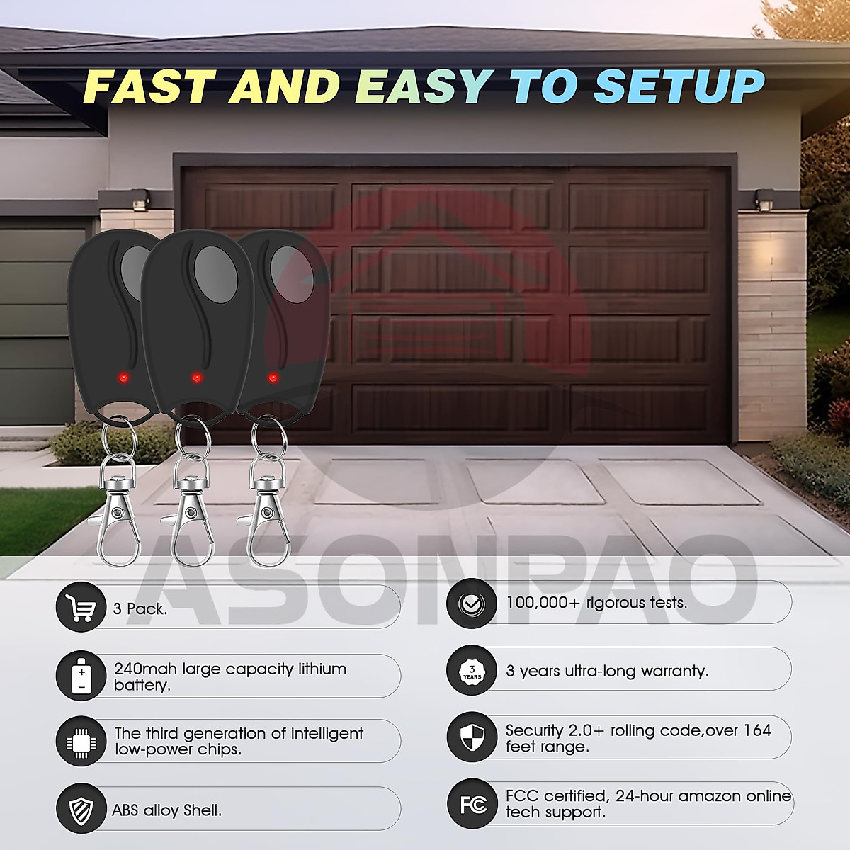 ACT-31B ACP00879 MCT-1 DNT00083 LD033 LD050 LS050 Linear Garage Door Opener Remote Megacode 318MHZ (3Pack) 3-Year-Warranty Long-Lasting Lithium Battery Ultra-Long Range