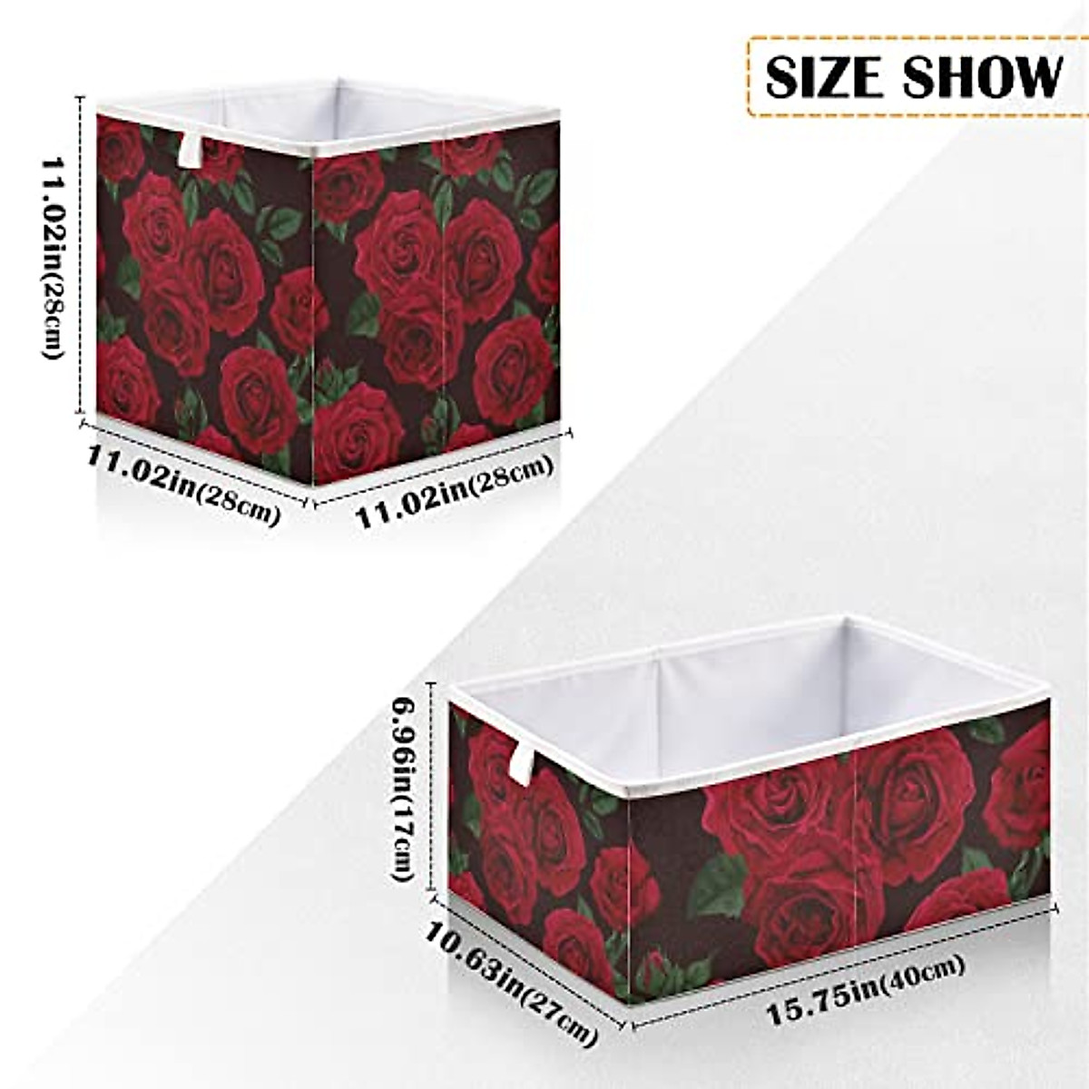 Blooming Roses Storage Basket Storage Bin Rectangular Collapsible Shelves Basket Fabric Storage Organizer for Office Bedroom ClothesToys