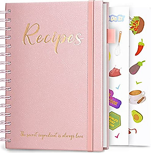 JUBTIC Recipe Book to Write in Your Own Recipes,Sprial Hardcover Personal Blank Recipe Book, Make Your Own Family Cookbook with Gold Foil Stickers, Recipe Journal Hold 120 Recipes - Gold