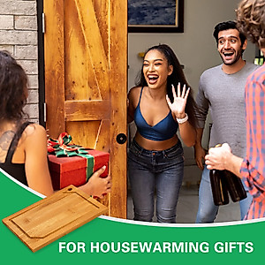 10 Pcs Mini Bamboo Cutting Board Bulk Small Kitchen Bar Wood Chopping Board Wooden Blank Charcuterie Serving Board for Housewarming Gift Baking Painting (Juice Groove Style,7.9 x 5.5 x 0.4 Inch)