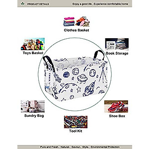 ONOEV Rectangular Folding Laundry Basket, waterproof Canvas Basket,gift basket,Suitable for children's room,Office,Clothes,Toys Storage (Blue Planet)