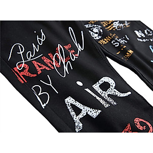 Enrica Men's Casual Color Printed Jeans Skinny Black Denim Pants (Black&Air, 34)