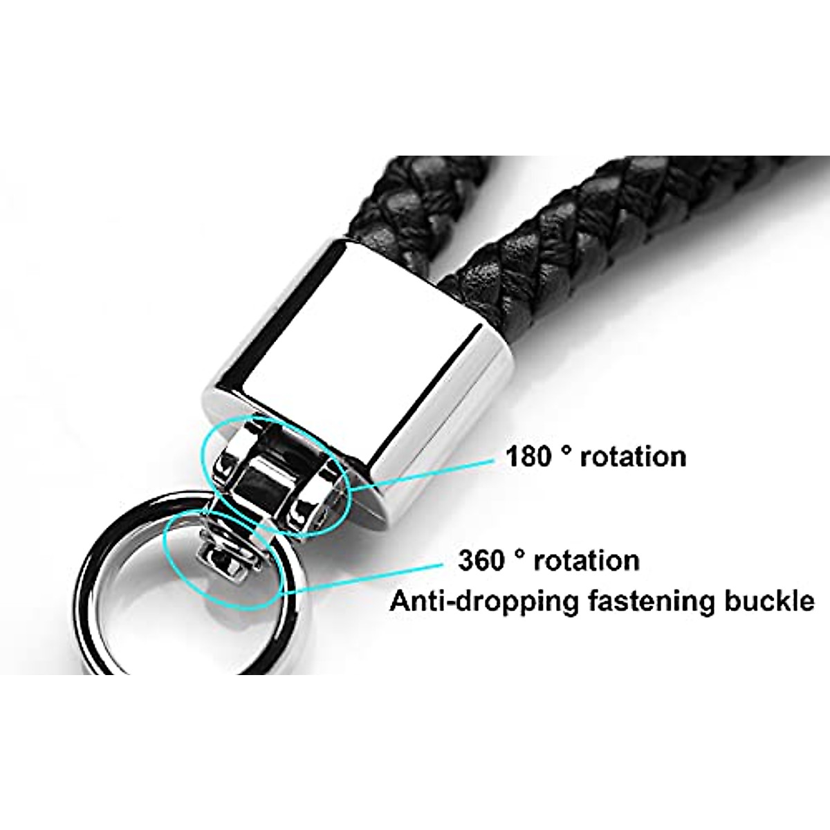 Key Chain for Car Keys Organizer Accessories with D-ring Braided Microfiber Leather Lanyard Universal Car Keychain (Black)