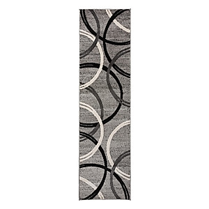 Rugshop Modern Wavy Circles Design Runner Rug 2' x 10' Gray