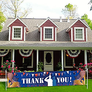 Large Thank You Memorial Day Banner, Fourth of July, Veterans Day Patriotic Yard Banner,American Patriotic Theme Memorial Day 4th of July Veterans Party Supplies Decorations (9.8 x 1.6 ft)