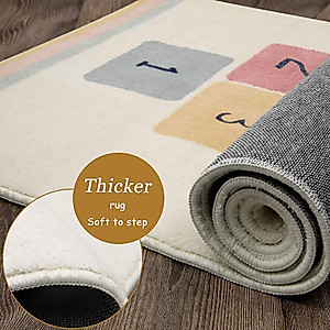 Topotdor Rainbow Sky Hopscotch Game Rugs,Kids Play Area Rugs Soft Floor Carpet for Bedroom Playroom Nursery,Great Gift for Girls & Boys,27.5" x 63"