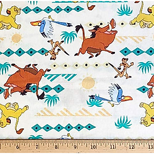 1/2 Yard - The Lion King Characters Striped on White Cotton Fabric - Officially Licensed (Great for Quilting, Sewing, Craft Projects, Throw Blankets & More) 1/2 Yard X 44"