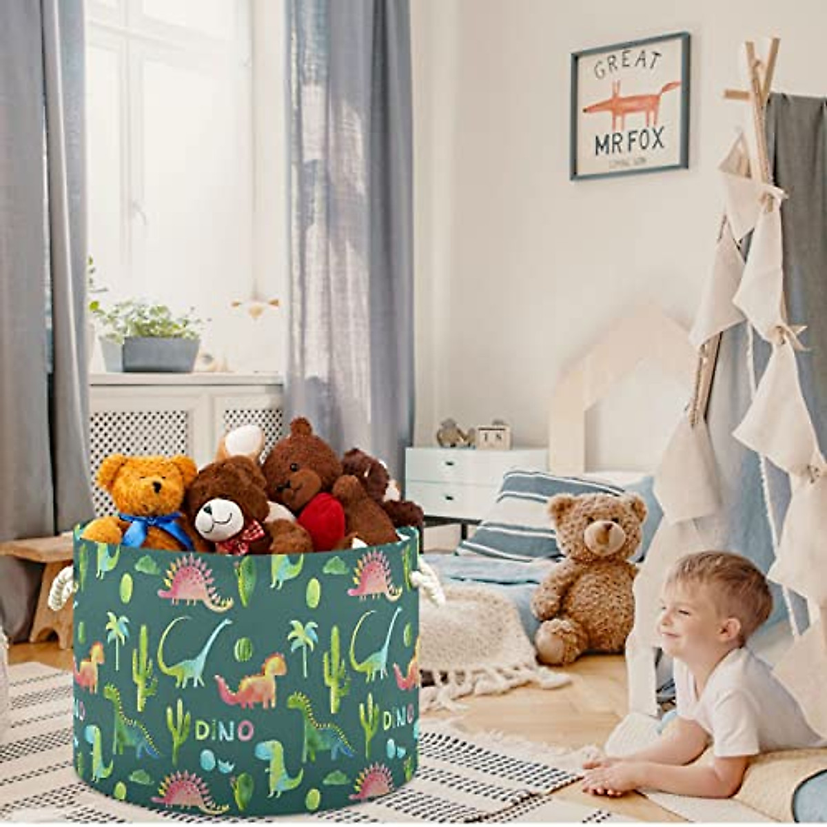 visesunny Funny Cartoon Dinosaur Cactus Laundry Baskets Fabric Storage Bin Storage Box Collapsible Storage Basket Toy Clothes Shelves Basket for Bathroom,Bedroom,Nursery,Closet,Office