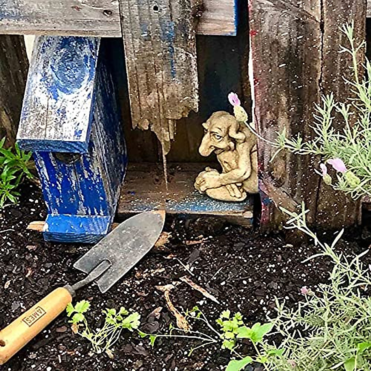 QNQA Gothic Gargoyle Statue,Friendly Troll Resin Sculpture,Personalise Figurine Garden Decor Indoor Outdoor Gnomes Statue for Flowerpot Patio Halloween Ornament,Sitting with hands on feet,5Inch 13cm