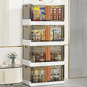 Storage Bins with Lids - Plastic Storage Bins for Closet Organizers and Storage, Folding Storage Box, Stackable Storage Bins with Open Front Door, Storage Bins with wheels, Collapsible Storage Bins(4 Packs 8.5 Gallons)