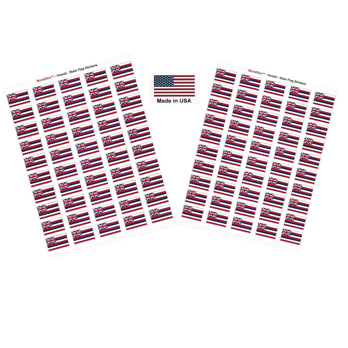 Made in USA! 100 Hawaii 1.5" x 1" Self Adhesive State Flag Stickers, Two Sheets of 50, 100 Hawaii Sticker Flags Total