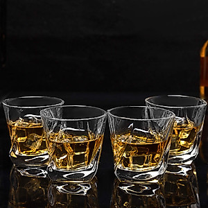 KANARS Rocks Whiskey Glass, Crystal Old Fashioned Glasses Set of 4 In Gift Box for Dad, Unique 7 Oz Lowball Tumbler Glasses for Scotch Rum Tequila Snifter Vodka, Bourbon Gift for Men