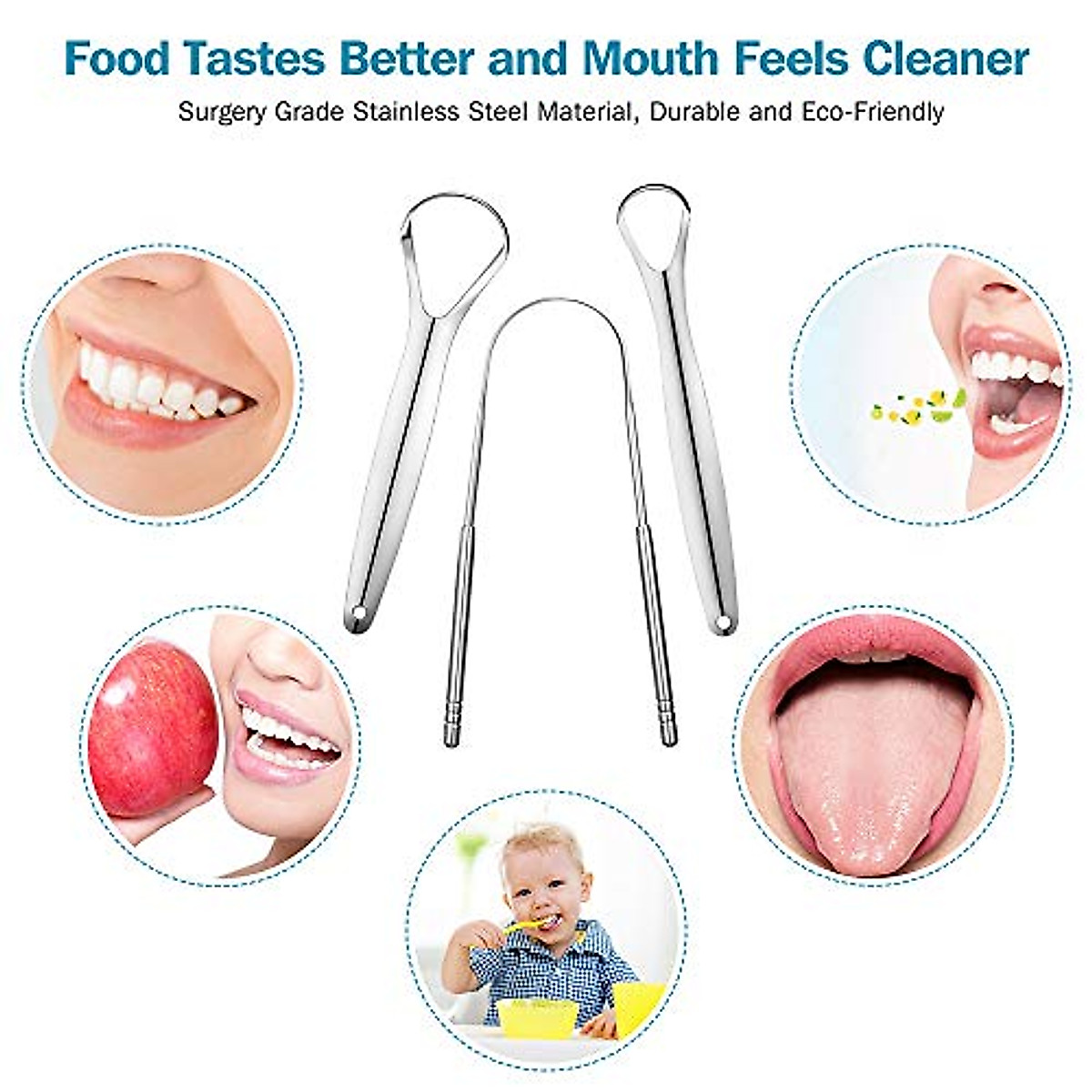 YLYL 3 PCS Metal Tongue Scraper, Tongue Scrapers for Adults Kids, Stainless Steel Tounge Scrappers, Tounge Scraper Cleaner, Portable Tongue Cleaner