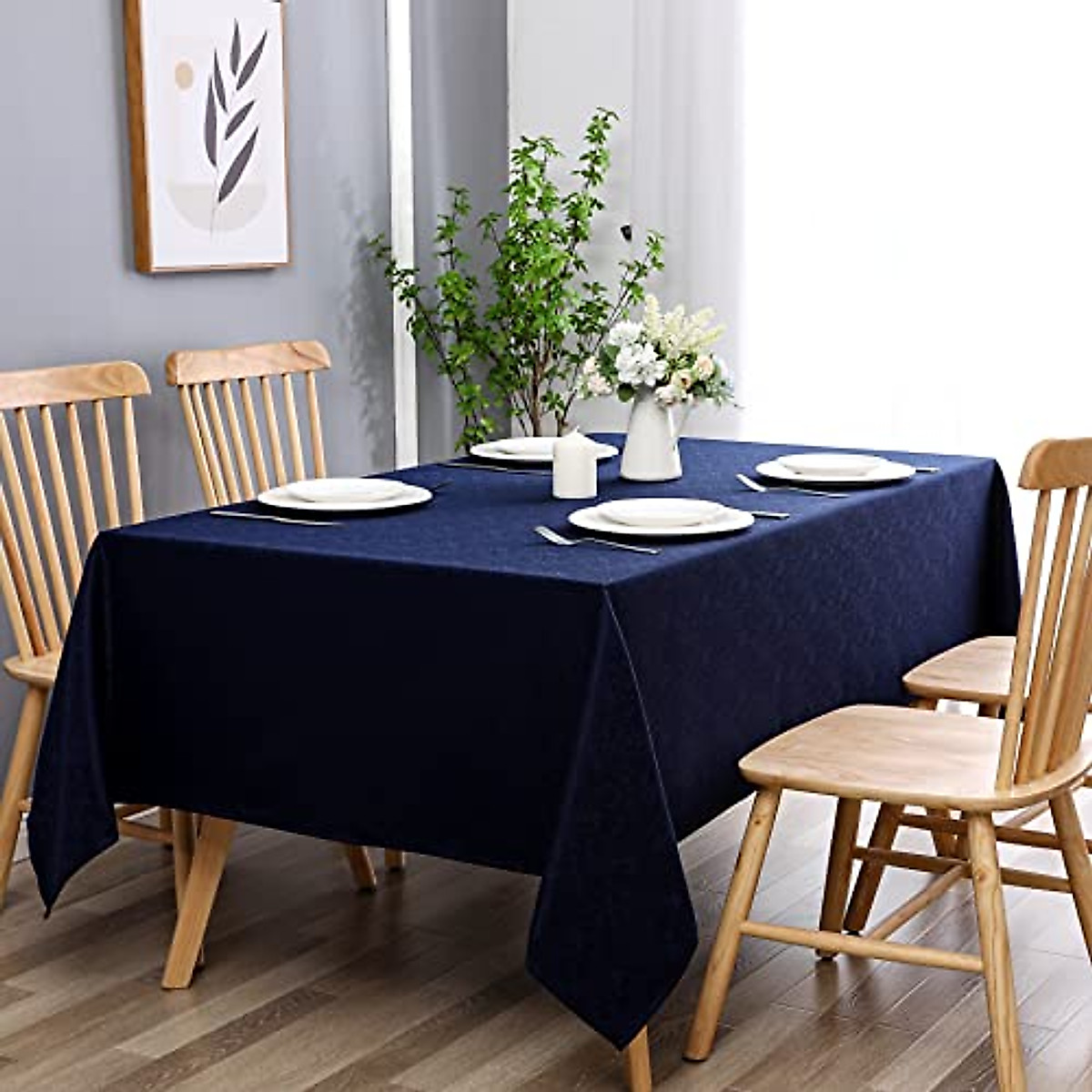 Wekwch Navy Blue Rectangle Jacquard Tablecloth Wrinkle Resistant Fabric Table Cloth for Parties Kitchen Dinning and Outdoor Use 60 Inch by 84 Inch