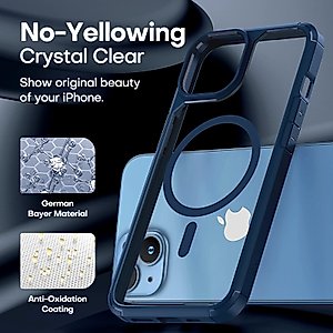 TAURI 3-in-1 Magnetic Designed for iPhone 13 for iPhone 14 Case, [Compatible with MagSafe] with 2 Screen Protector, Shockproof Phone Case for iPhone 13/14, Blue