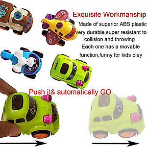 Himeeu Set of 4 Push and Go Friction Powered Vehicles,Toys Train Helicopter Airplane Car, Inertia Car Toys for Toddlers,Construction Vehicles