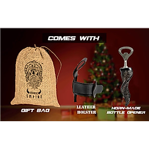 NORSE EMPIRE 12Oz Viking Drinking Horn with Stand Authentic Unique Beer Gift for Men and Women Medieval Stein for Mead Ale Whiskey | Home Decor Accessories Natural Shine Finish - Raven