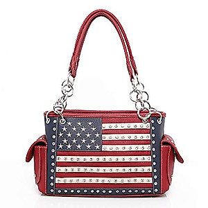 Montana West American Pride Flag Satchel Handbags Patriotic Tote Bags Handgun Concealed Carry Purses for Women US04G-8085RD