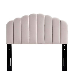 Modway Veronique Channel Tufted Performance Velvet Upholstered Full/Queen Headboard in Pink