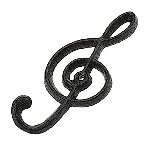 Bitray Decorative Hooks Musical Note Wall Hooks Black Cast Iron Wall Hanging Single Hook Hanging Clothes and Caps