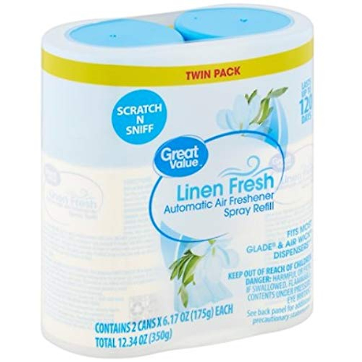Great Value Automatic Air Freshener Spray Refill, Linen Fresh, Twin Pack, 12.34 oz