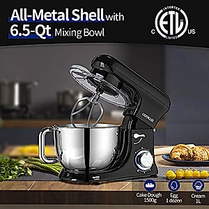 All-Metal COOKLEE Stand Mixer,6.5Qt Kitchen Electric Mixer with Dishwasher-Safe Dough Hooks, Flat Beaters, Whisk & Pouring Shield Attachments for Most Home Cooks, Bright Black