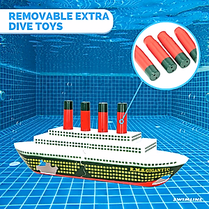 SWIMLINE Titanic Themed Dive Toy Sinking Ship Hidden Treasure Combo Pack Catch And Retrieval Cruise Ship Game For Swimming Pool & Bath Tub For Kids Multi Color Rings Underwater Dive Practice Education