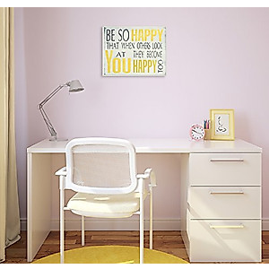 The Stupell Home Décor Collection Be So Happy Typography Wall Plaque, 10 x 0.5 x 15, Proudly Made in USA