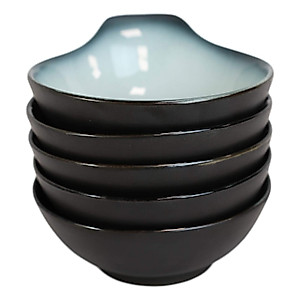 Ebros Gift Porcelain Serveware Drinkware Artistic Ocean Zen Aquamarine Black Gradient Textured Restaurant Supply (Pack Of 5 Tempura Dipping Sauce Condiment Ramekin Bowls With Handle)