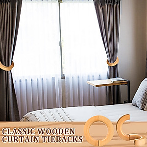 4 Pcs Magnetic Wooden Curtain Tiebacks Holdbacks Modern Decorative Drapes Holders Wooden Curtain Clips Round Boho Tie Backs for Curtains Buckles for Home Room Window Decoration, 2.36 Inch, Burlywood