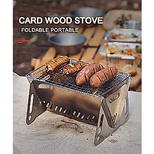 Camp Mini Grill Outdoor Portable Stainless Steel Grill and Portable Fire Pit Wood Stove