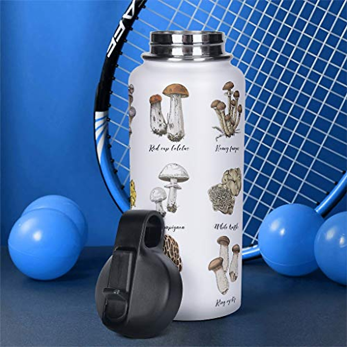 Mushroom Stainless Steel Sports Water Bottle with Straw Lid Travel Thermo Mug Gifts for Friends white 32oz