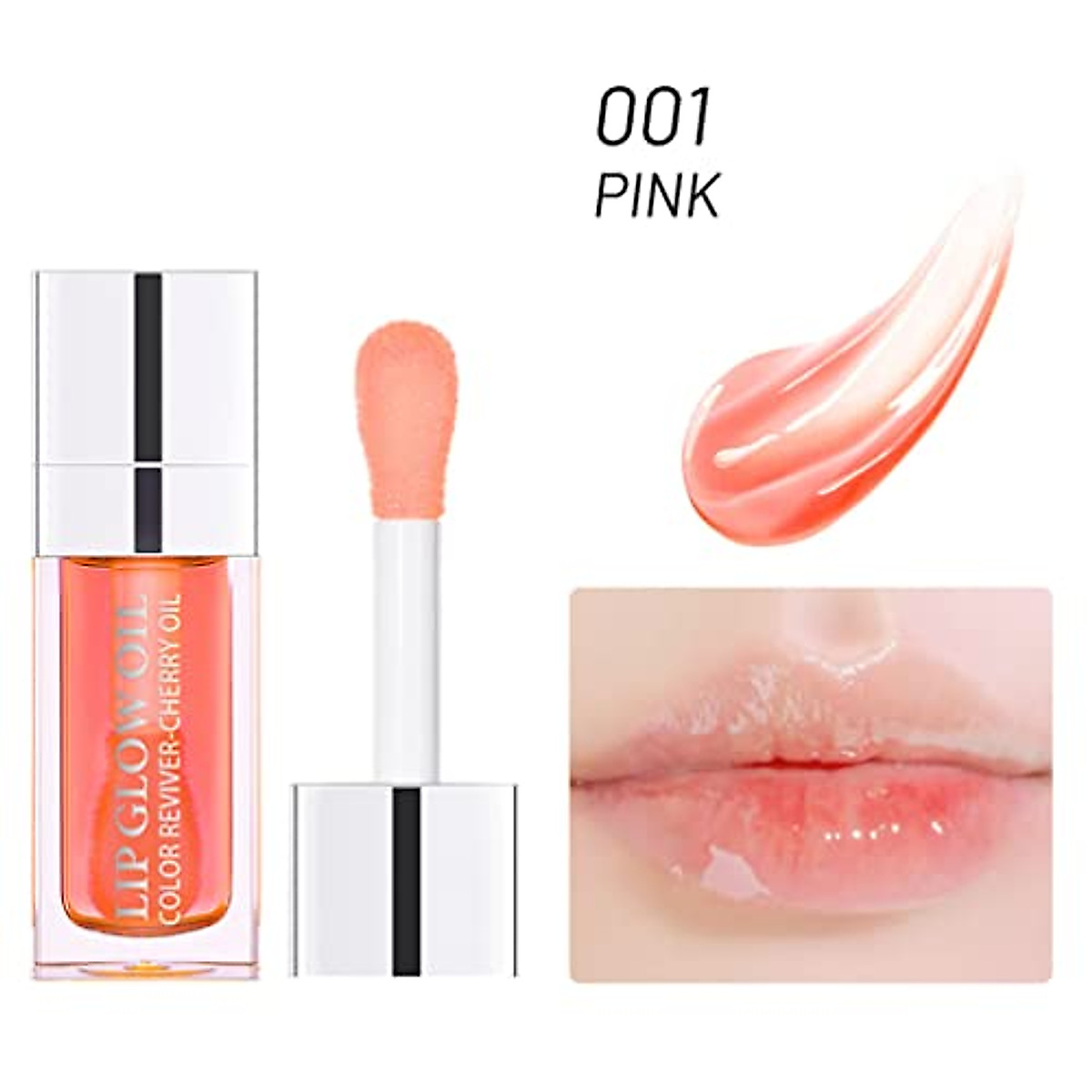 Plumping Lip Oil, Hydrating Lip Gloss Tinted Lip Balm Lip Care Transparent Toot Lip Oil, Big Brush Head Glossy Shine Lip Glow Oil Primer Lip Tint, Gift for Her (001# Pink)