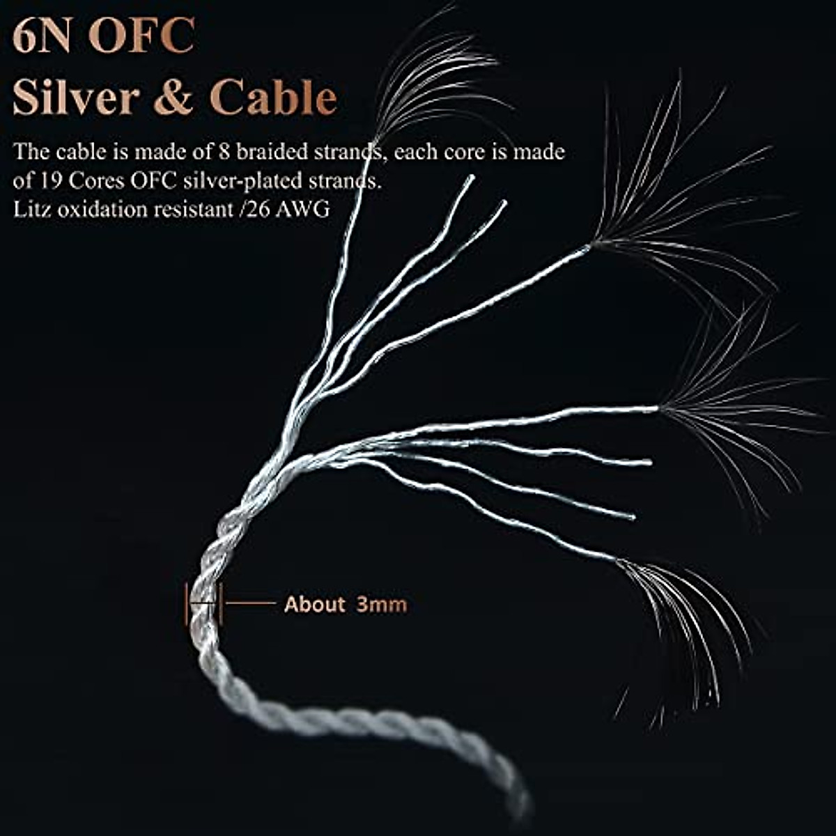 FSIjiangyi 4.4mm to 4.4mm Balanced Adapter OFC Silver 8-Strand 19-core Adapter Cable Suitable for Connecting Zen DAC Zen CAN Oriolus BA300S