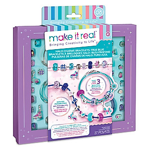 Make It Real - Halo Charms Bracelets True Blue - DIY Charm Bracelet Making Kit - Friendship Bracelet Kit with Beads, Charms & Cord - Arts & Crafts Bead Kit for Girls - Makes 3 Bracelets