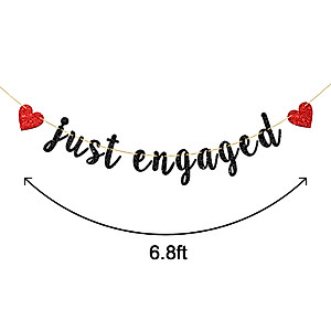 Deloklte Just Engaged Banner - Bachelorette/Bridal Shower/Wedding/Engagement Party Decorations - Engagement Phoro Booth Props, Black