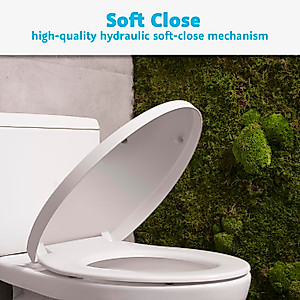 Bullseat Elongated Premium Slow Close Toilet Seat white - Click n’ Clean, Durable, Scratch Resistant