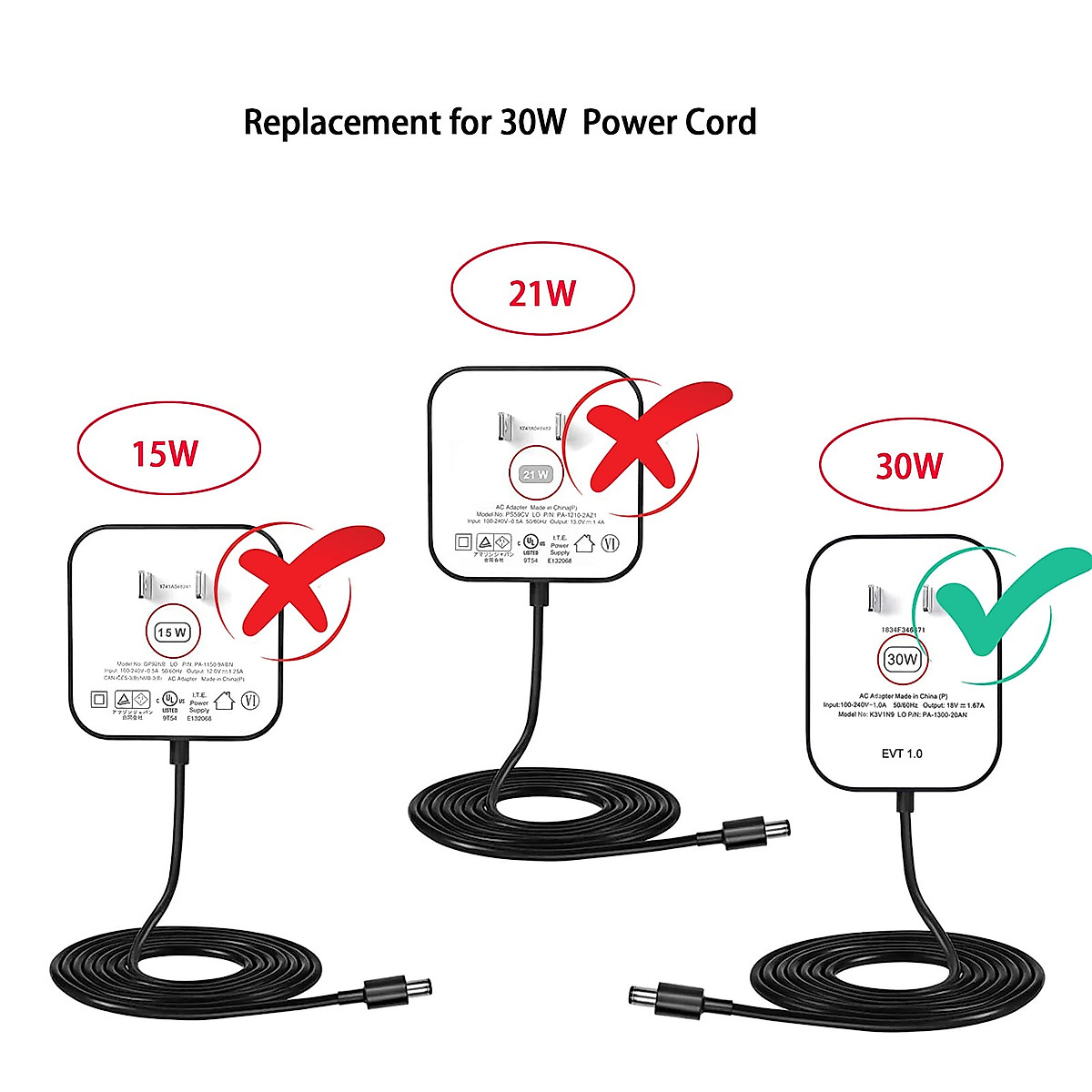 Power Cord Replacement for Alexa Show 15, L4S3RE 4th Gen, C7H6N3 Show 8, Show 10, DW84JI Show 2nd Gen, L9D29R Plus 2nd Gen, 30W Adapter Charger Plug