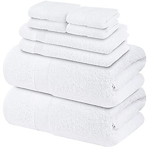 Infinitee Xclusives Premium White Bath Towel Set for Bathroom - [Pack of 8] 100% Cotton Bathroom Towel Set - 2 Bath Towels, 2 Hand Towels and 4 Washcloths