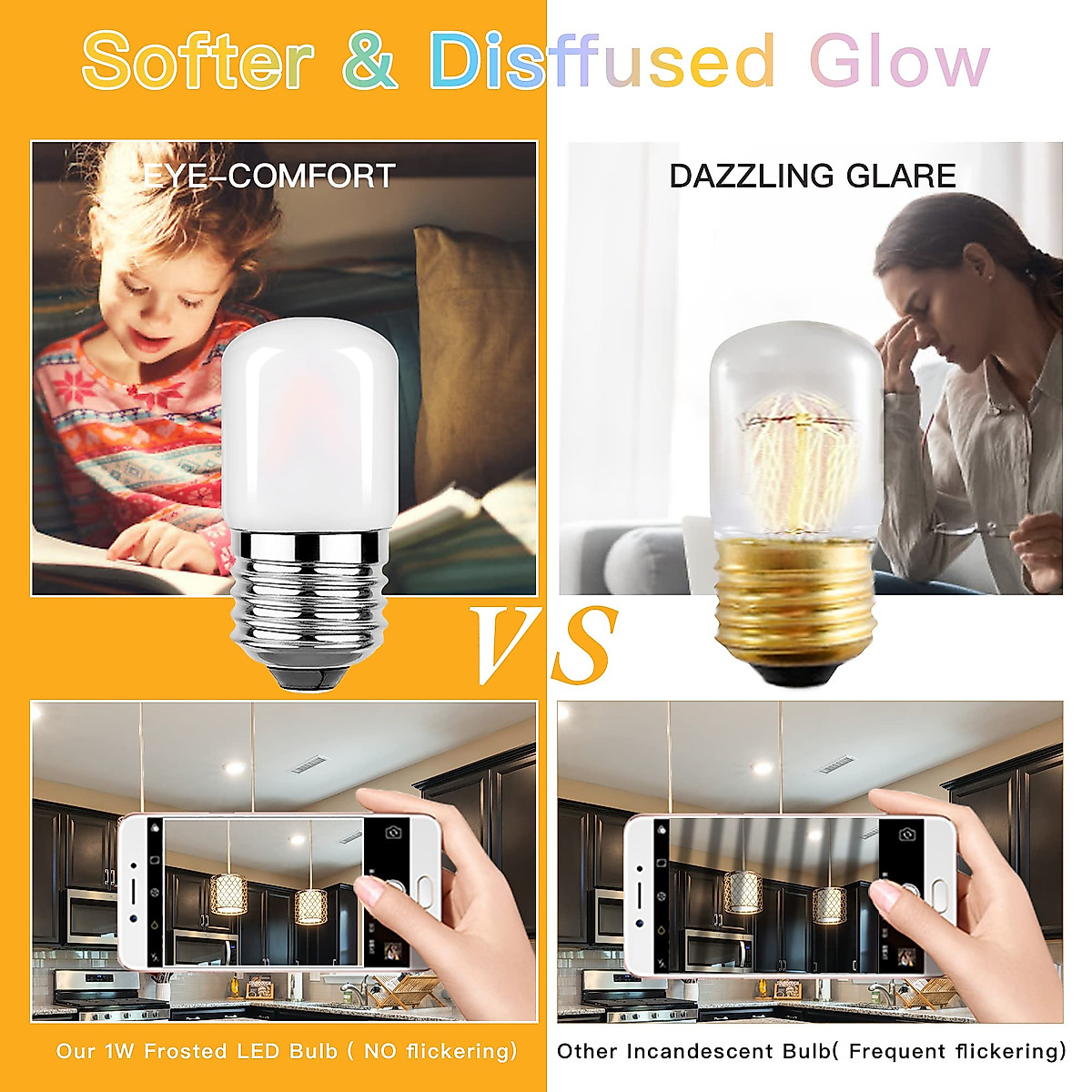 Genixgreen Low Watt Light Bulb, Frosted LED Night Light Bulb 15W Equivalent,T28 1.5 Watt Tiny LED Fridge Bulb Decorative E26 Edison Bulb,Warm White 2700k, CRI 90+, 80LM, Pack of 2