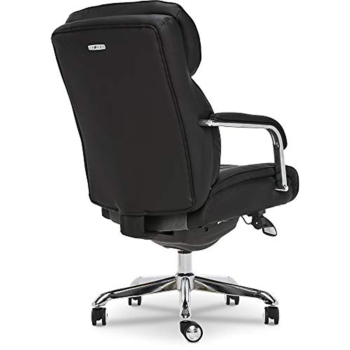 La-Z-Boy Sutherland Quilted Leather Executive Office Chair with Padded Arms, High Back Ergonomic Desk Chair with Lumbar Support, Black Bonded Leather