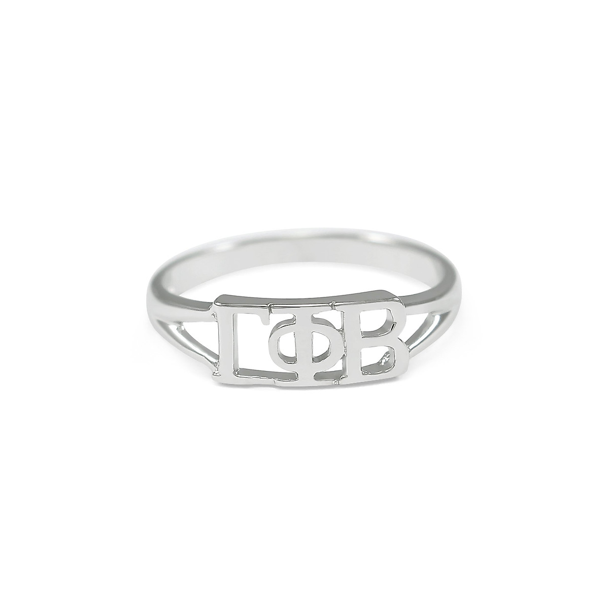 The Collegiate Standard Sterling Silver Gamma Phi Beta ring with cut-out letters size 9