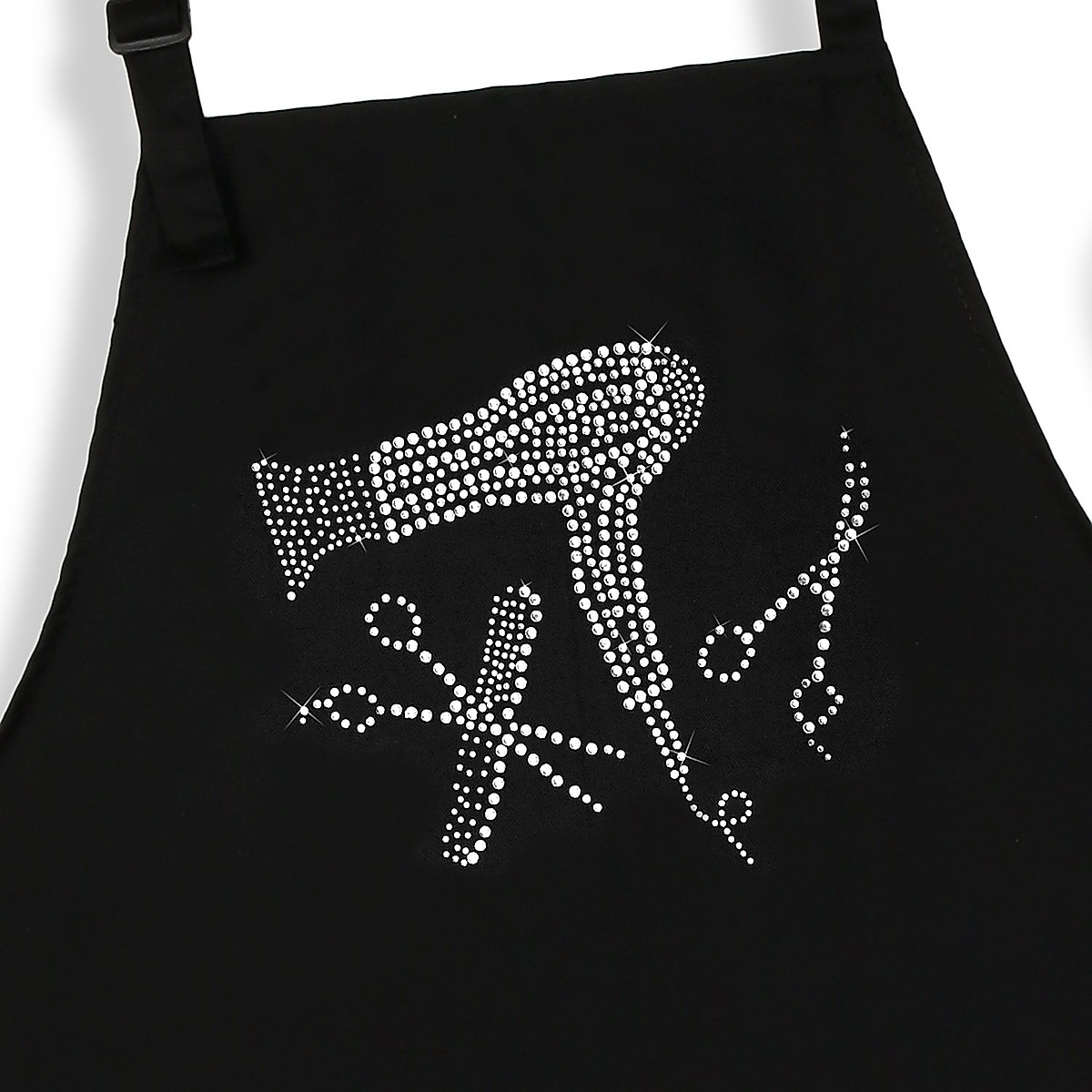 Plum Hill Hair Stylist Apron with Rhinestones - Salon Aprons for Hairdresser and Cosmetology - 3 Pockets, Long Ties, Black
