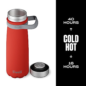 S'well Stainless Steel Traveler With Handle, 24oz, Poppy Red, Triple Layered Vacuum Insulated Containers Keeps Drinks Cold for 40 Hours and Hot for 16, BPA Free, Easy Carrying On the Go