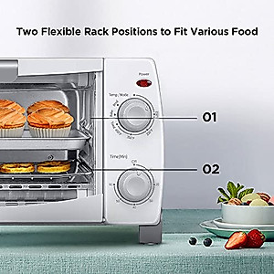 COMFEE' Toaster Oven Countertop, 4-Slice, Compact Size, Easy to Control with Timer-Bake-Broil-Toast Setting, 1000W, White (CFO-BB102)