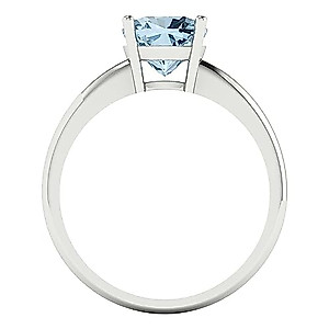 Clara Pucci 2.0 ct Cushion Cut Solitaire Natural Aquamarine Engagement Wedding Bridal Promise Anniversary Ring 18K White Gold Size 11