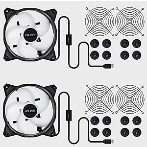 upHere U1207 USB Fan Dual-Ball Bearings,Rainbow LED,Multi-Speed Control,Silent 120mm Fan for Computer Cases Computer Cabinet PlayStation Xbox Cooling